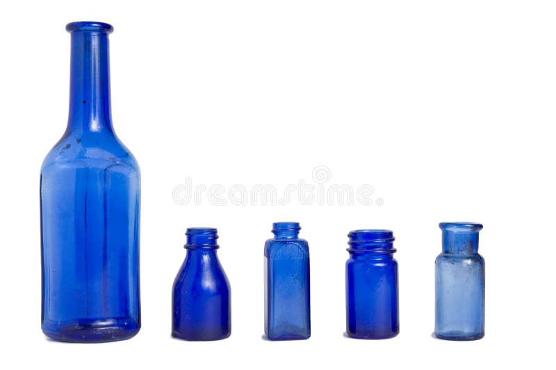 Botellas De Cristal Azules De La Vendimia Foto de archivo - Imagen de ...