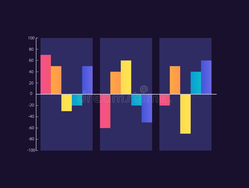Both Directions Column Infographic Chart Design Template for Dark Theme ...