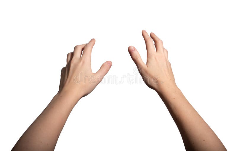 Both Hands Outstretched in a Reaching Gesture, Fingers Open and ...