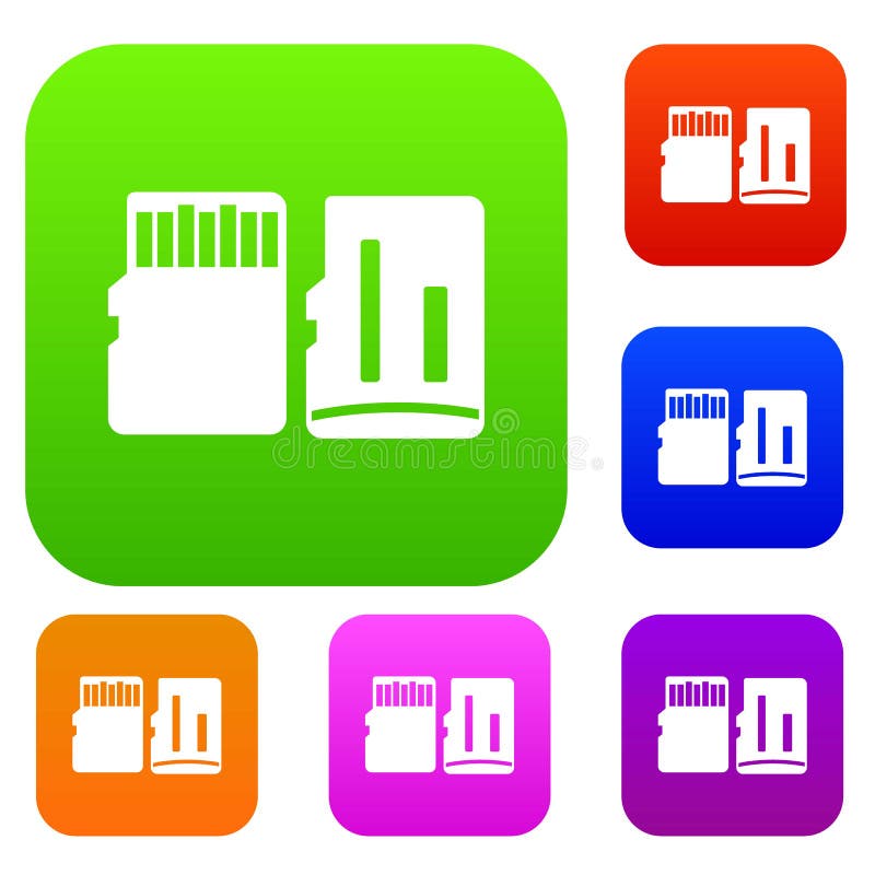 Both Sides of SD Memory Card Set Collection Stock Vector - Illustration ...