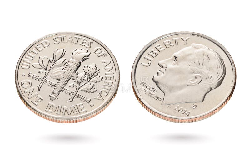 Both Sides of Ten US Cents or Dime Coin Isolated on White Stock Image ...
