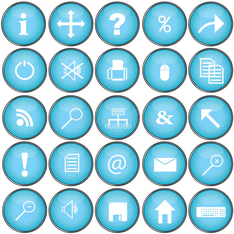 Botones Azules Con Los Iconos Para La PC Stock de ilustración ...