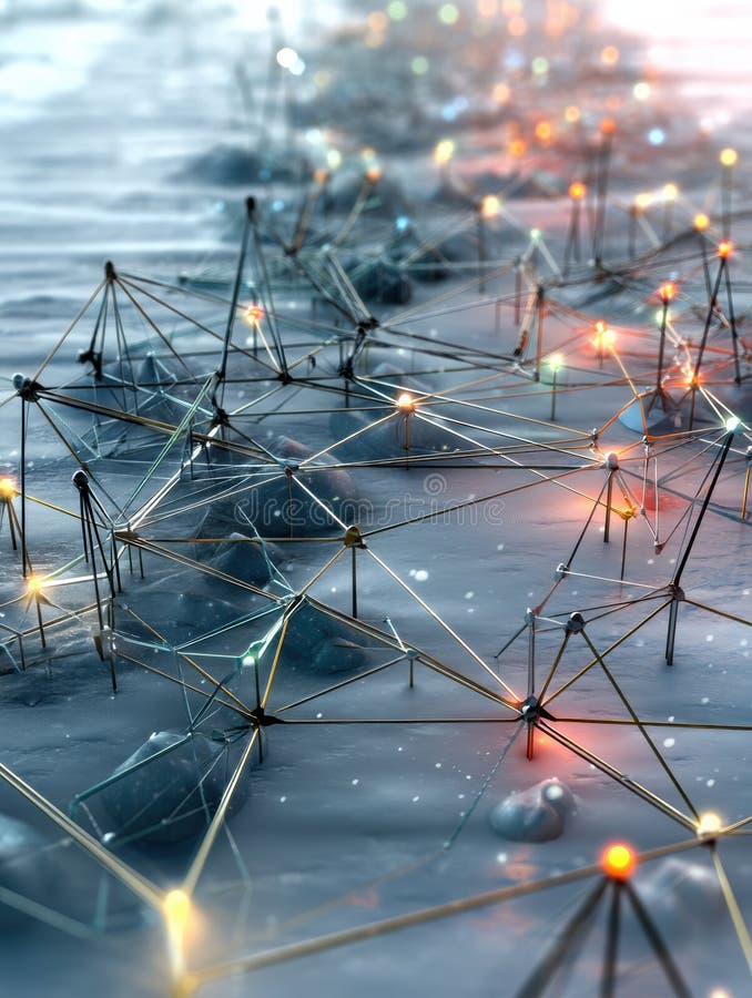 Network of Interconnected Bots Sharing Light Across a Digital Landscape ...