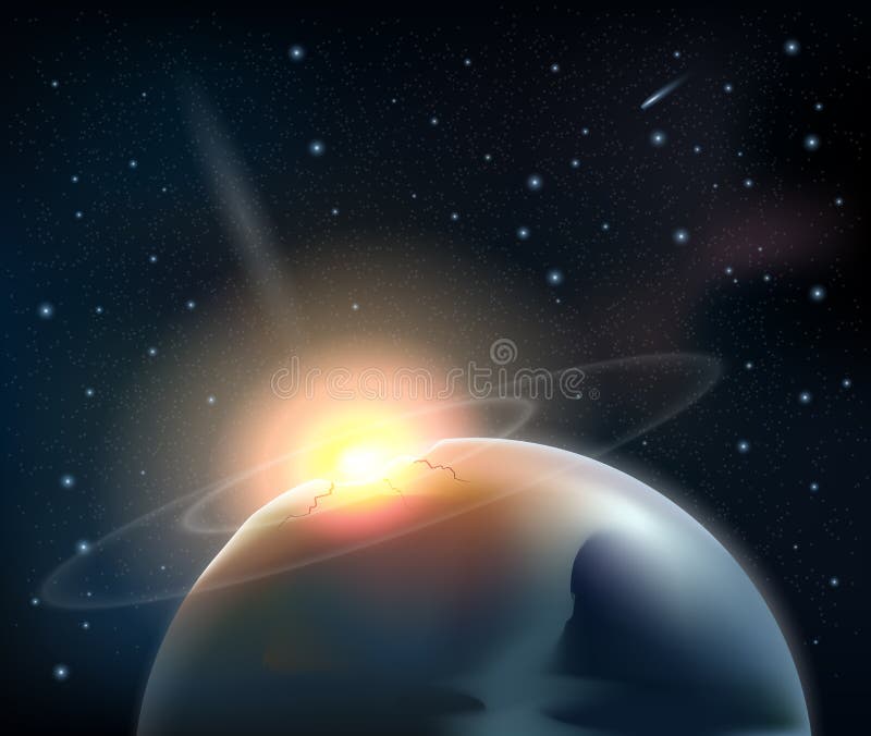 Botsing Van Een Asteroïde Met Planeet Vector Illustratie - Illustratie ...