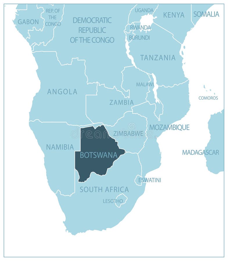 Botswana - Blue Map with Neighboring Countries and Names Stock ...