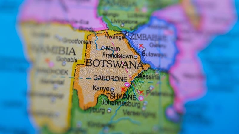 Botswana Country and Location on Map, Macro Shot and Close-up of ...