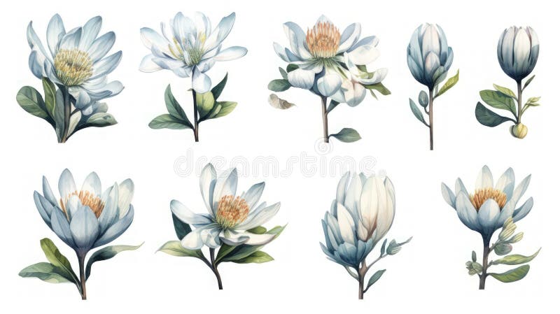 Botswana Flower Collection: Watercolor on a Clean White Background with ...