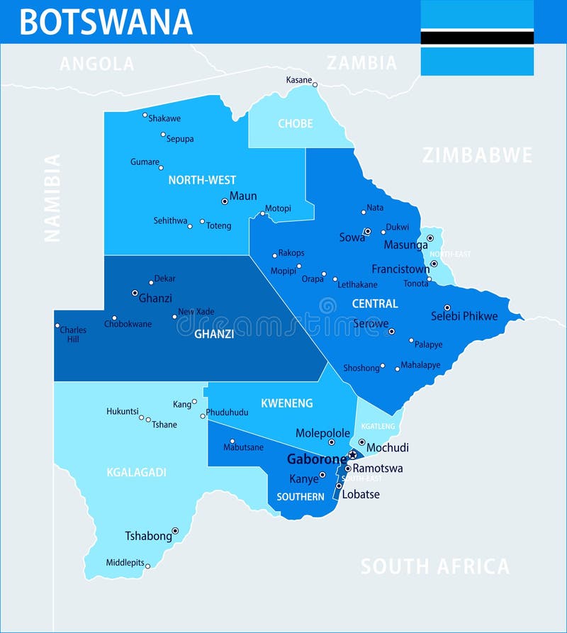 Botswana Map Vector Blue Spot - Customizable Layered Political Map of ...