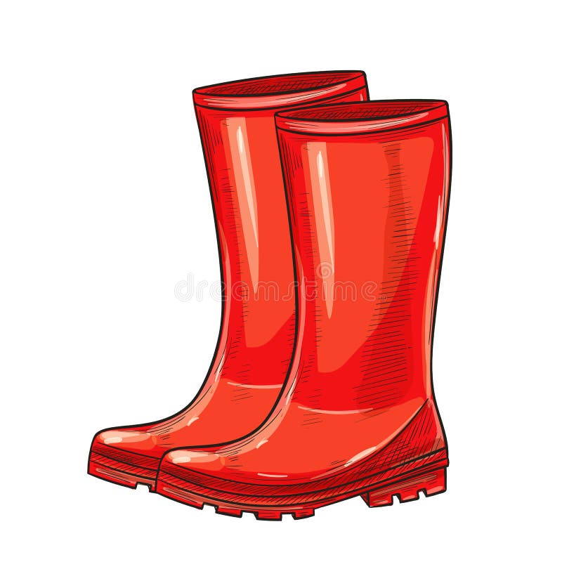 Paires De Bottes En Caoutchouc Rouges Illustration Stock - Illustration ...