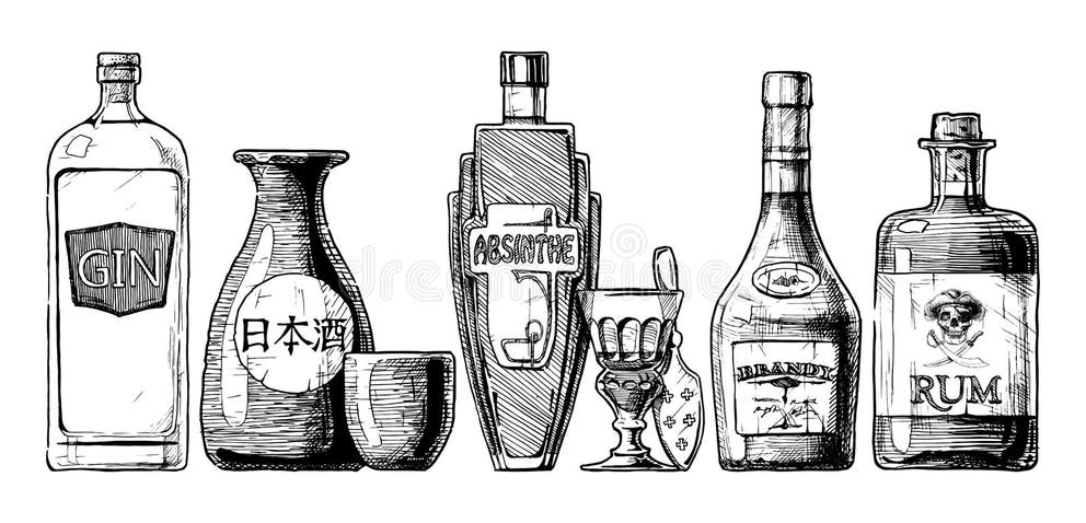 Bottiglie Di Alcol. Bevanda Distillata. Illustrazione Vettoriale ...