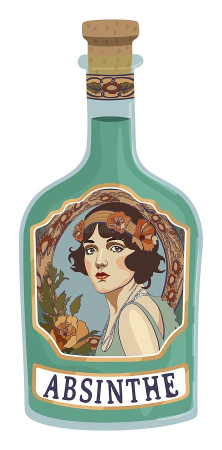 Bottle of Absinthe with Elegant Label in Art Deco Style. Vector ...