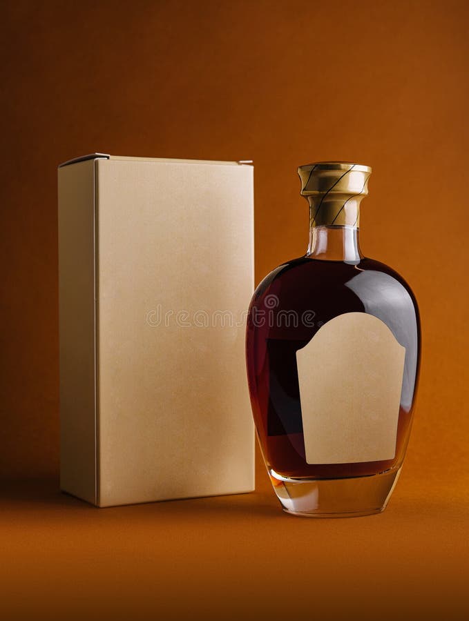 Bottle of Alcohol with Blank Label and Cardboard Packaging Standing on ...
