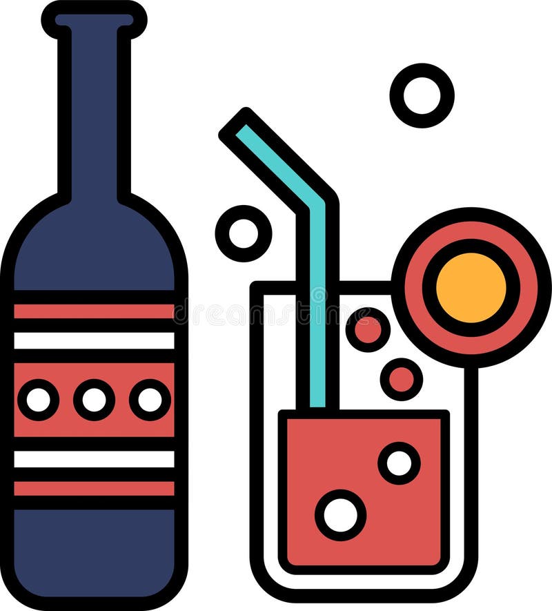 A Bottle of Alcohol and a Glass of a Drink with a Straw in it Stock ...