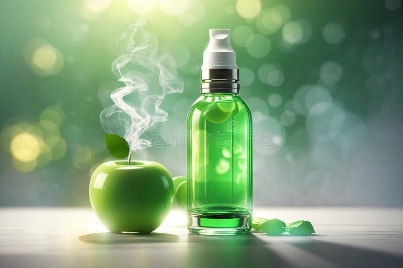 Bottle with Apple Liquid Vaping. Ai Generative Stock Illustration ...