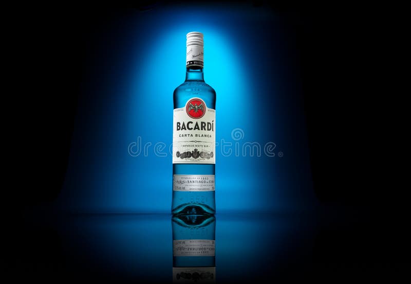 Bottle of Bacardi Rum on a Blue Background. Editorial Stock Image ...