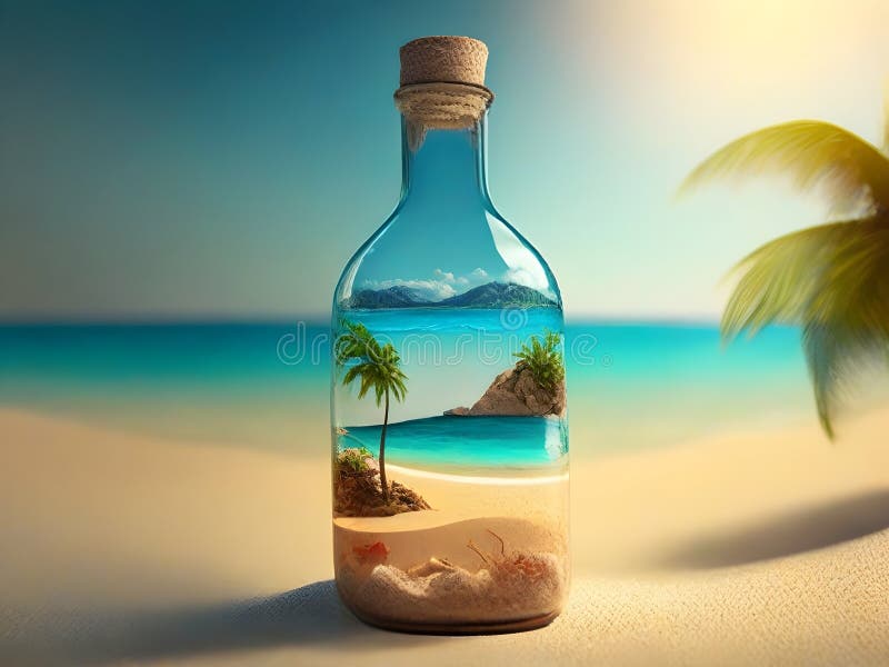 A Bottle with a Beach Inside the Bottle Illustration Stock Illustration - Illustration of beach ...