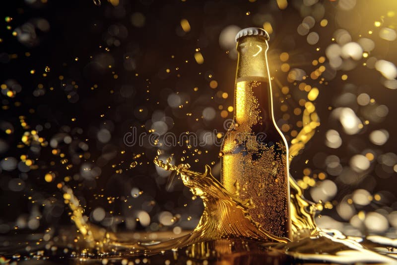 A Bottle of Beer with a Beautiful Viscous Golden Liquid Beer Swirling ...