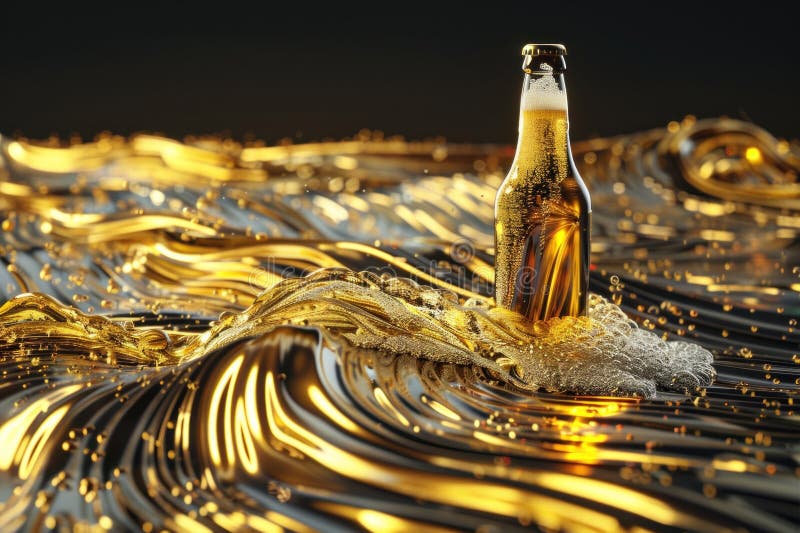 A Bottle of Beer with a Beautiful Viscous Golden Liquid Beer Swirling ...