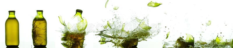 Bottle of Beer Breaking and Splashing Against White Background Stock ...