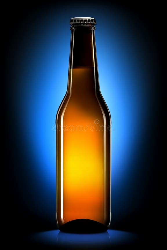 Bottle of Beer or Cider on Dark Blue Background Stock Photo - Image of ...