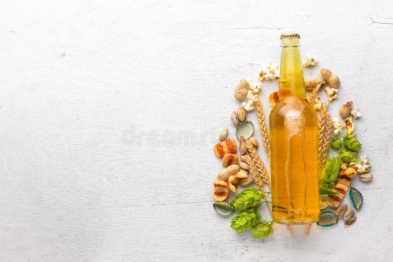 A Bottle of Beer, Hops and Grain. Stock Image - Image of grain, brewing ...