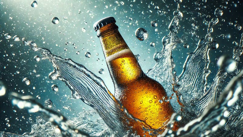 Bottle of Beer in Splashes of Water Stock Illustration - Illustration ...