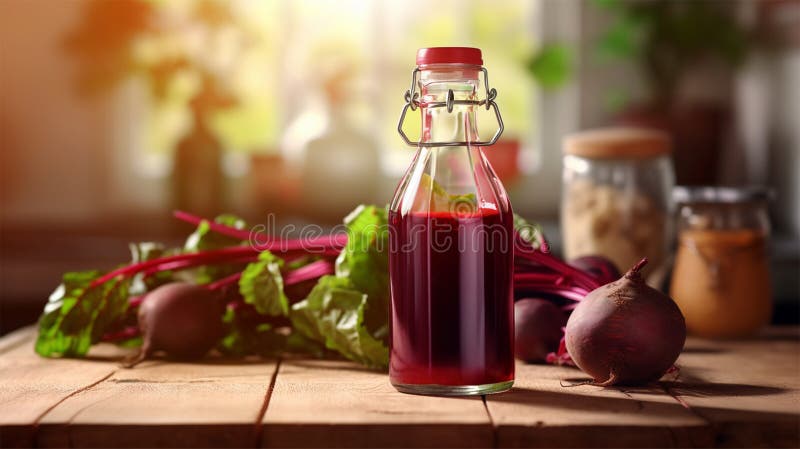 A Bottle of Beet Juice and Fresh Beets on the Table Stock Photo - Image ...