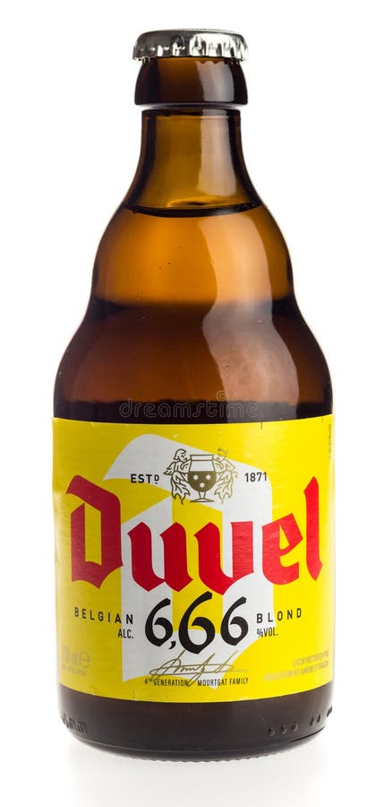 Bottle of Belgian Duvel 666 Blonde Beer Isolated on White Editorial ...