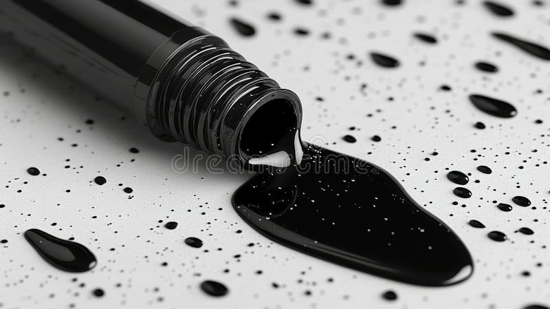 A Bottle of Black Paint Spills Dynamically Across a Clean and ...
