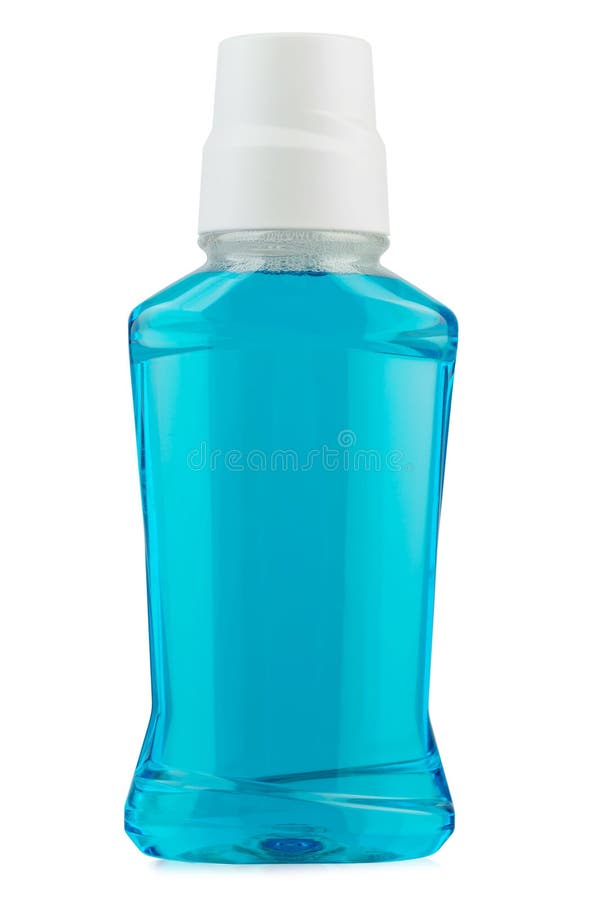 Bottle with Blue Liquid Cosmetic for Teeth, Isolated on White ...