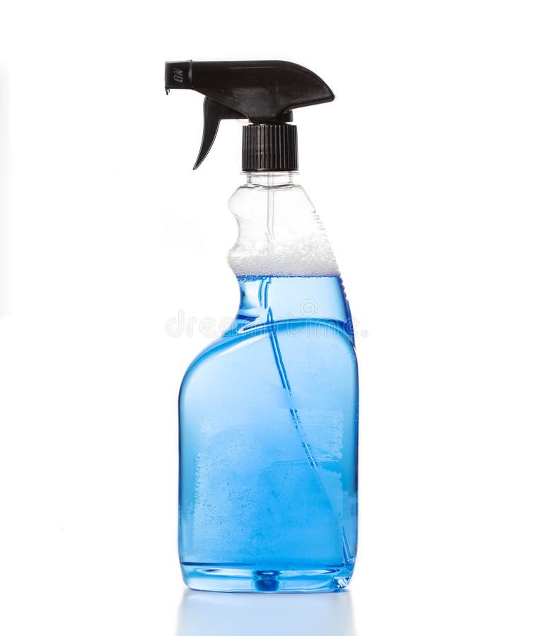 Bottle with Blue Liquid Spray for Washing Windows in Car on White ...