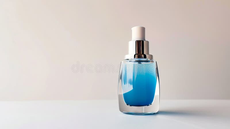 A Bottle of Blue Liquid on a White Table Stock Image - Image of white ...