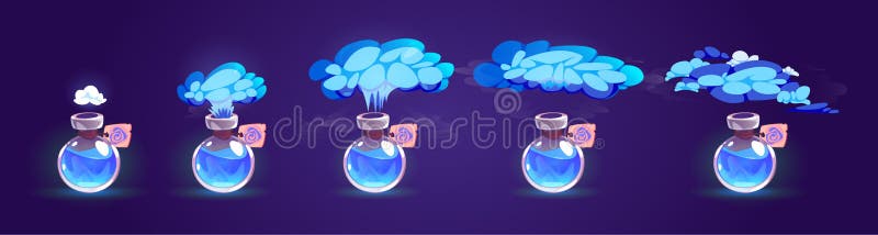 Bottle with Blue Magic Potion and Smoke Stock Vector - Illustration of ...