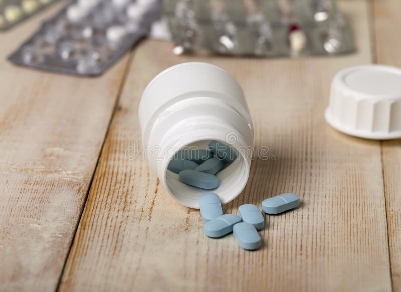 Bottle of Blue Medicine Pills Stock Image - Image of medication, drugs ...