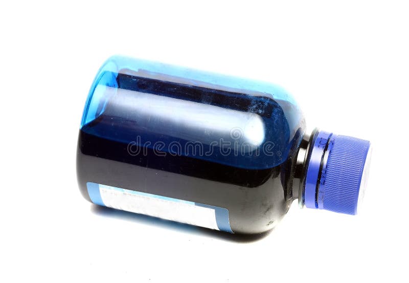 Bottle with Blue Paint Isolated on White Background Stock Photo - Image ...