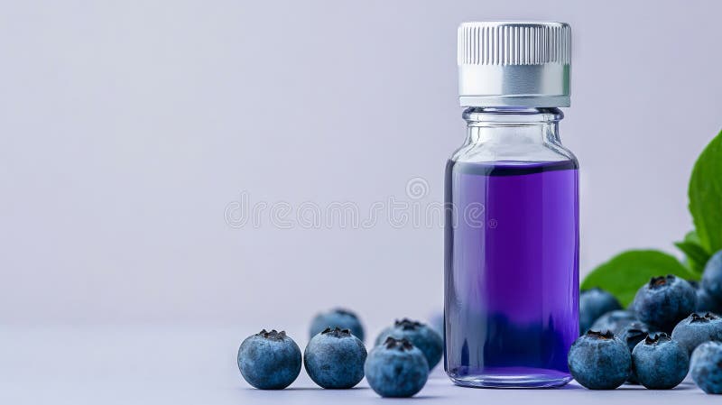 A Bottle of Blueberry Essential Oil Next To a Pile of Blueberries Stock ...