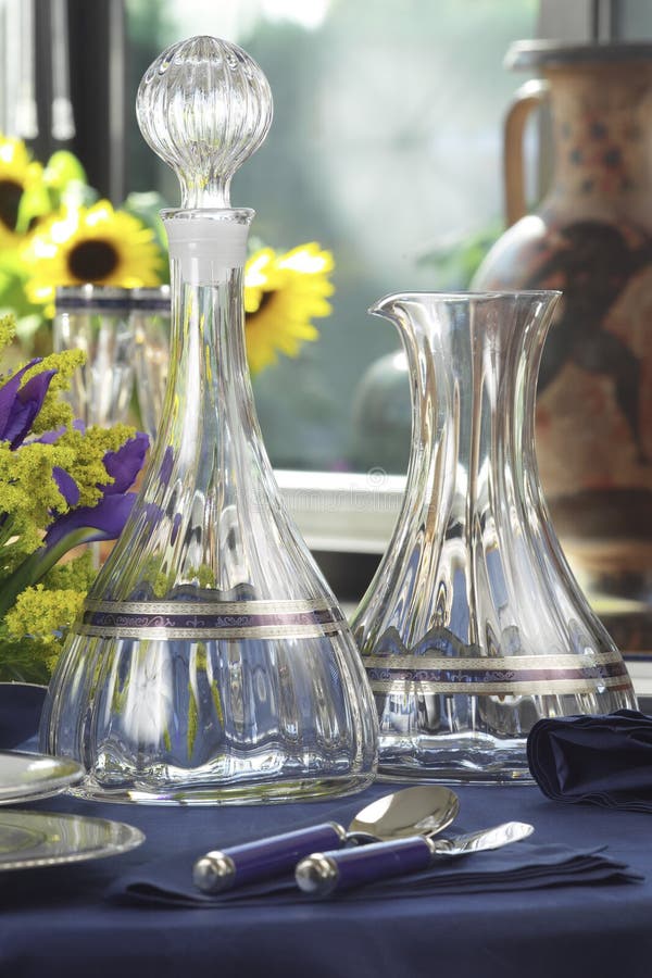 Bottle, carafe and glasses stock image. Image of indoors - 3748987