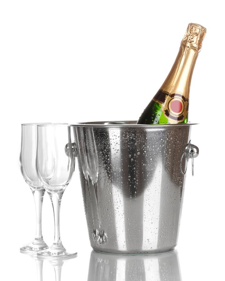 Bottle of Champagne in Bucket and Goblets Stock Photo - Image of ...