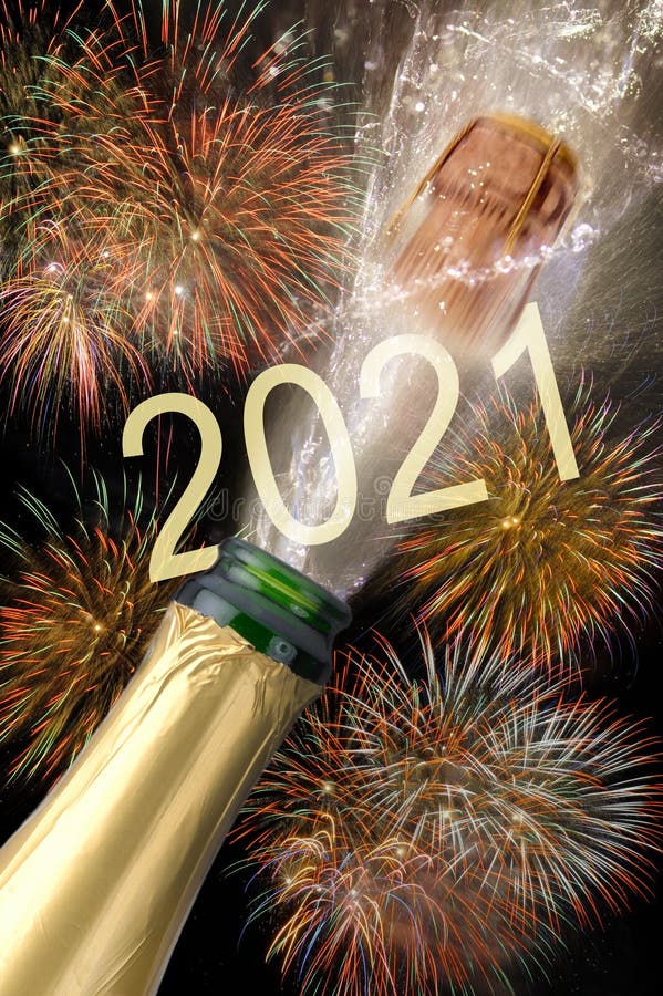 Bottle of Champagne with Firework at Silvester 2021 Stock Image - Image ...