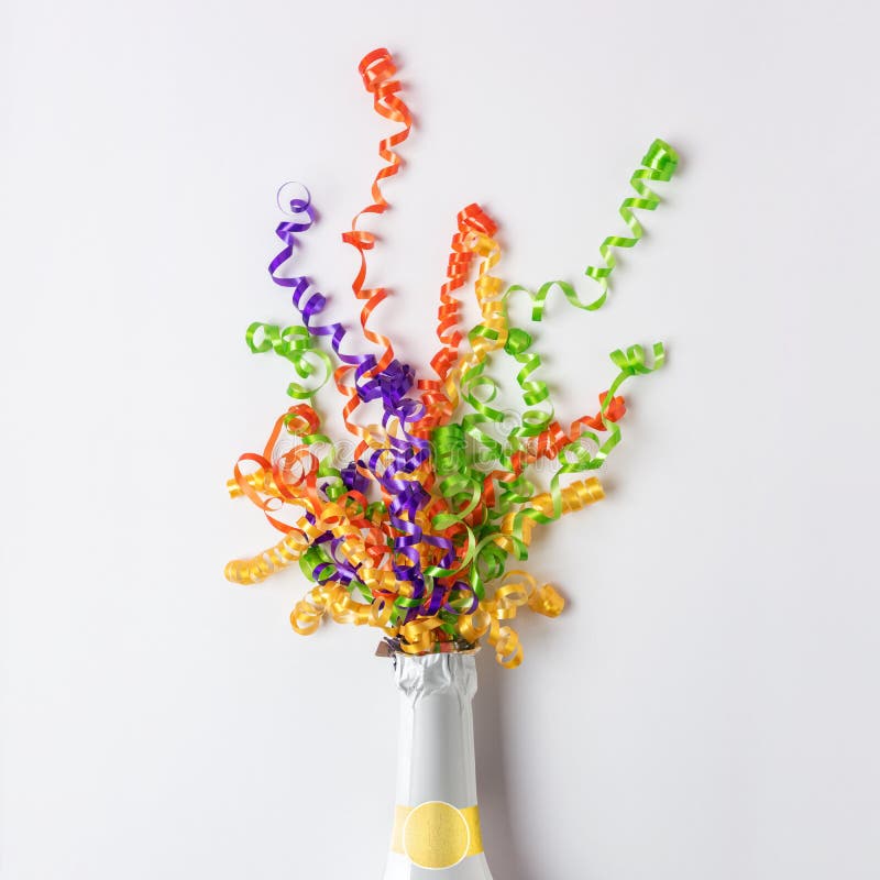 Bottle of Champagne with Streamers Stock Image - Image of ribbon ...