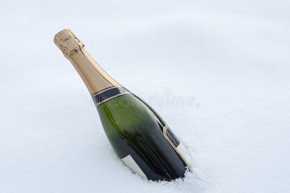 Bottle Champagne in the Snow Stock Image - Image of white, snow: 28826409