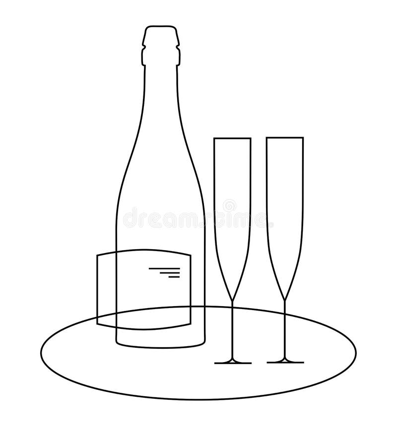 Bottle of Champagne and Two Glasses on a Tray. Still Life for a Date ...