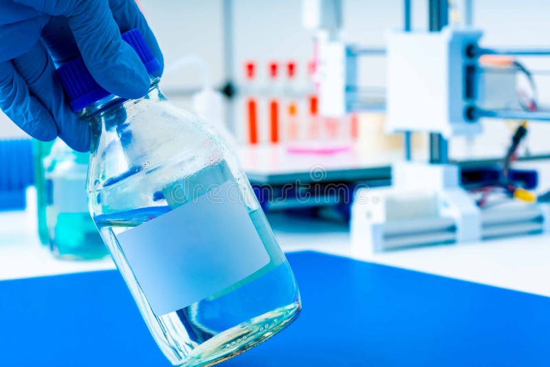 Bottle with Chemical Solution in Laboratory Stock Photo - Image of ...