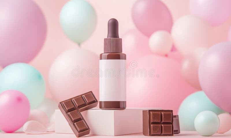 A Bottle of Chocolate is on a Table with a Chocolate Bar and a Bunch of ...