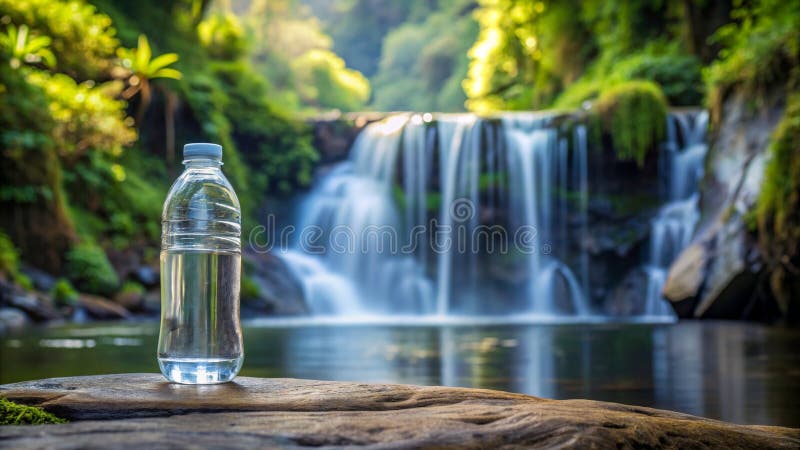 A Bottle of Clean Water on the Background of a Waterfall AI-Created ...