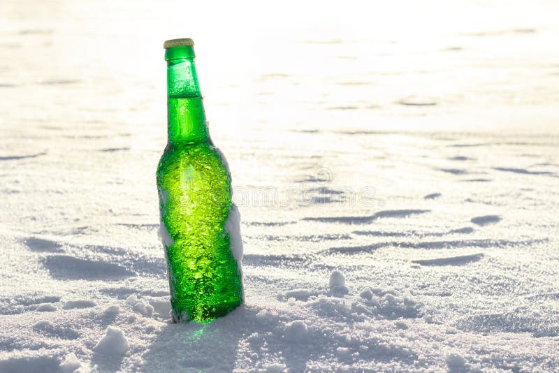 Bottle of Cold Beer on the Snow at Sunset Stock Image - Image of fresh ...