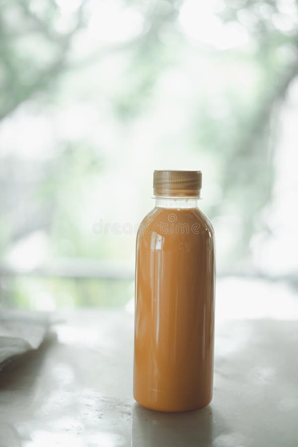 Bottle of Cold Beverage Drink with Thai Tea Milk Stock Photo - Image of ...