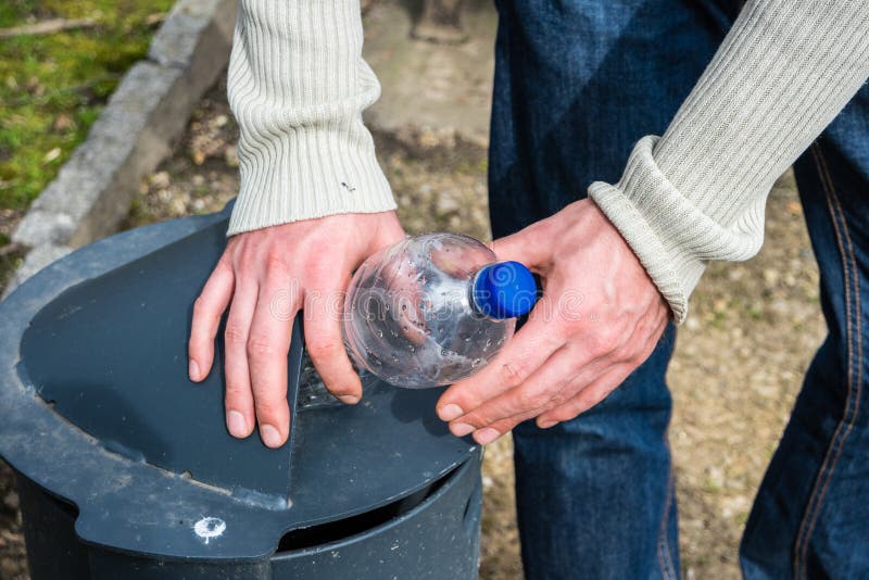 Bottle Collector at the Trash Can Stock Photo - Image of dual ...