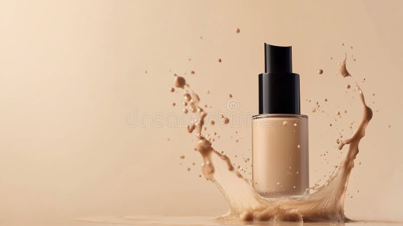 Fluid Foundation Bottle Splashes in a Smooth, Beige Environment during ...