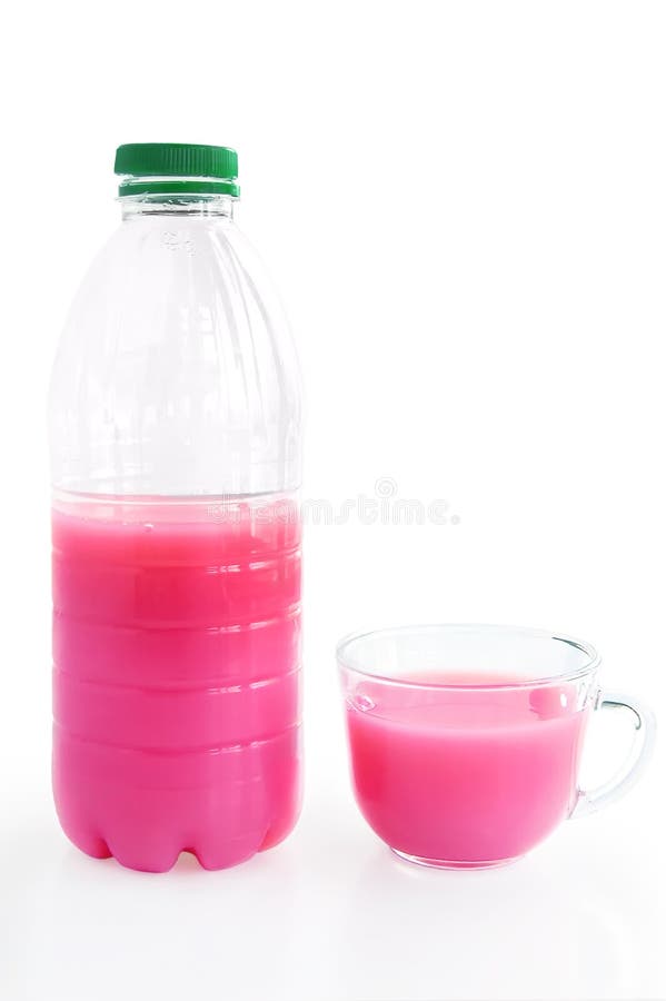 Bottle and a Cup with a Pink Drink Stock Photo - Image of milky ...